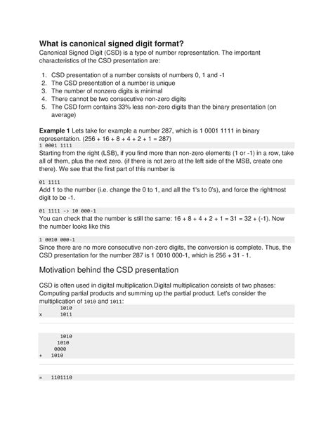 Canonical Signed Digit Format What Is Canonical Signed Digit Format Canonical Signed Digit