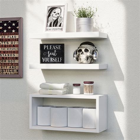 Richer House White Floating Shelves Set Of 3 Modern Bathroom Shelves