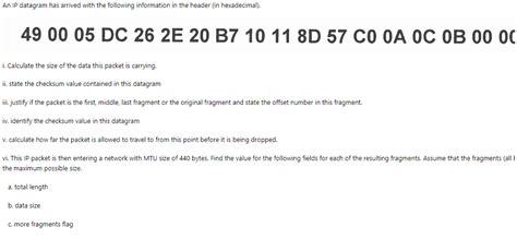 Solved An Ip Datagram Has Arrived With The Following
