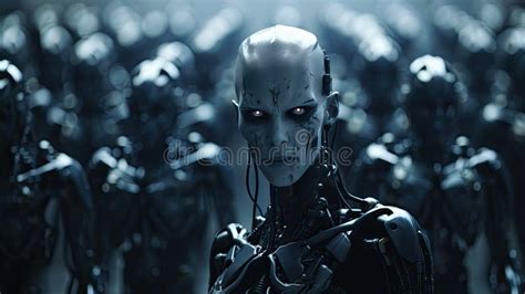 Beautiful Cyborg Girl On A Technological Background Futuristic Robot Woman Technology