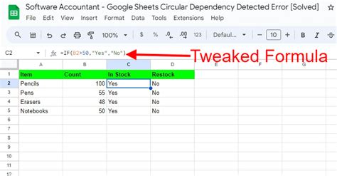 Google Sheets Circular Dependency Detected Error Solved
