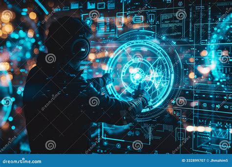 Cyber Security Expert With Digital Hud Interfaces And Cyber Data