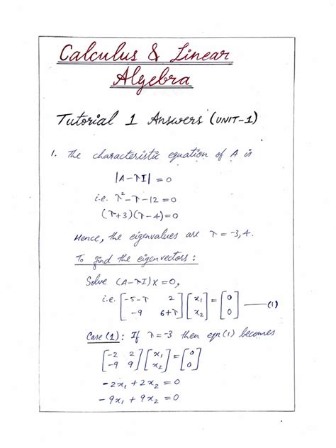 Tutorial 1 Calculus And Linear Algebra Pdf