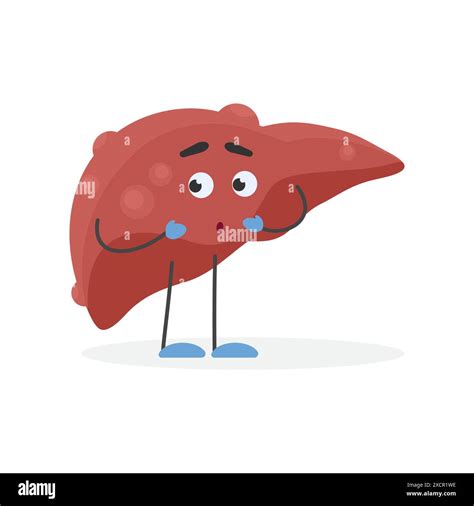 Scared And Unhappy Human Liver Character Standing With Expression Of
