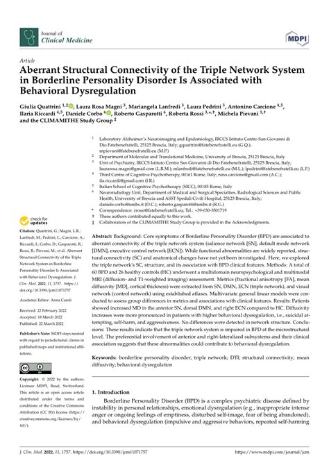 Pdf Aberrant Structural Connectivity Of The Triple Network System In