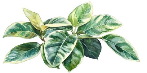 Ficus Elastica Leaves Showcasing Vibrant Green And Cream Patterns Stock Illustration