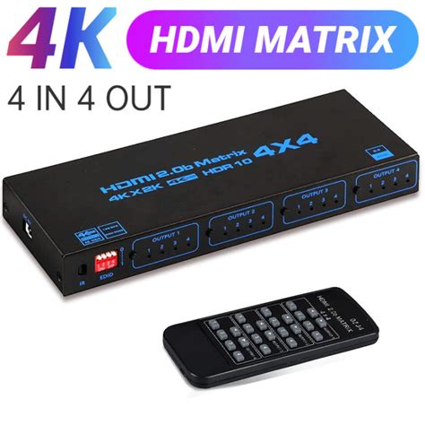 4K 60Hz HDMI Matrix Switch 4 In 4 Out Matrix HDMI 2 0 Switcher Splitter Selector 4x4 Support