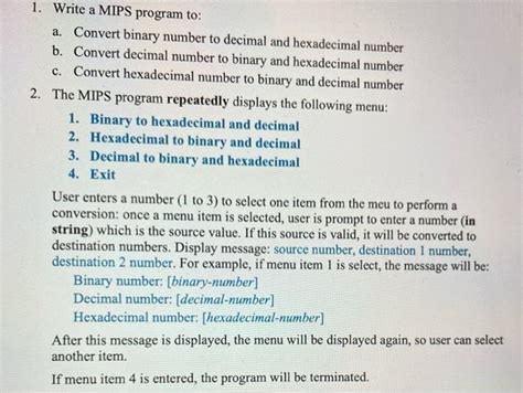 Write A Mips Program For Number Conversionwhen The
