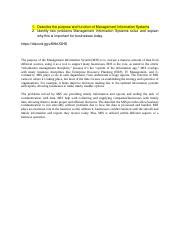 CIS MIS Assignment Docx 1 Describe The Purpose And Function Of Management Information