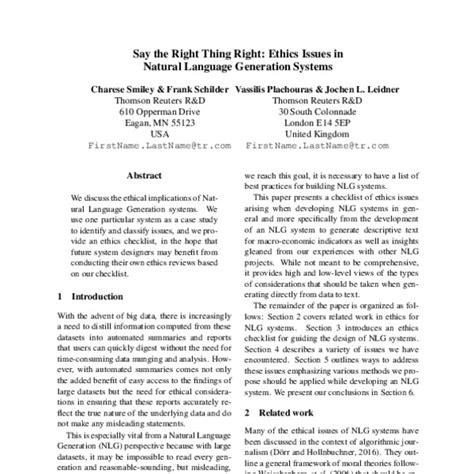 Say The Right Thing Right Ethics Issues In Natural Language Generation Systems Acl Anthology