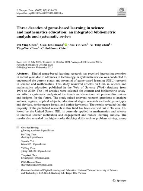 three decades of game based learning in science and mathematics education an integrated