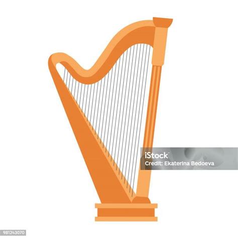 흰색 배경에 나무 하프입니다 클래식 문자열 음악 악기입니다 귀여운 플랫 만화 스타일입니다 하프에 대한 스톡 벡터 아트 및 기타 이미지 Istock