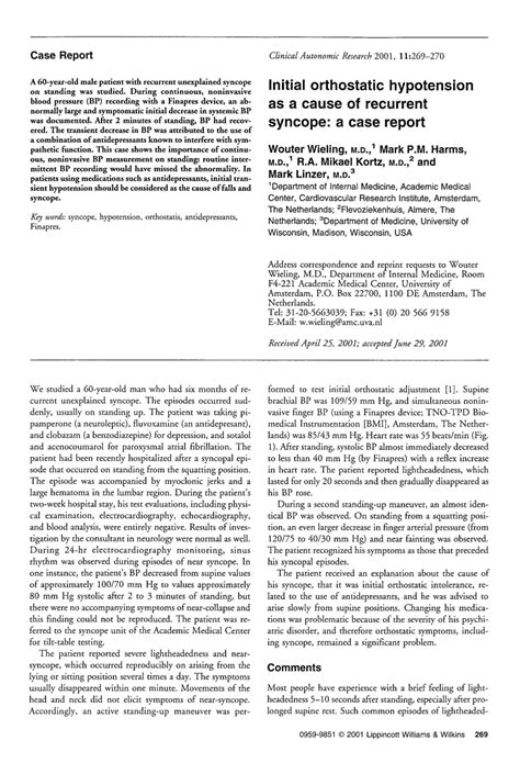 Pdf Initial Orthostatic Hypotension As A Cause Of Recurrent Syncope A Case Report