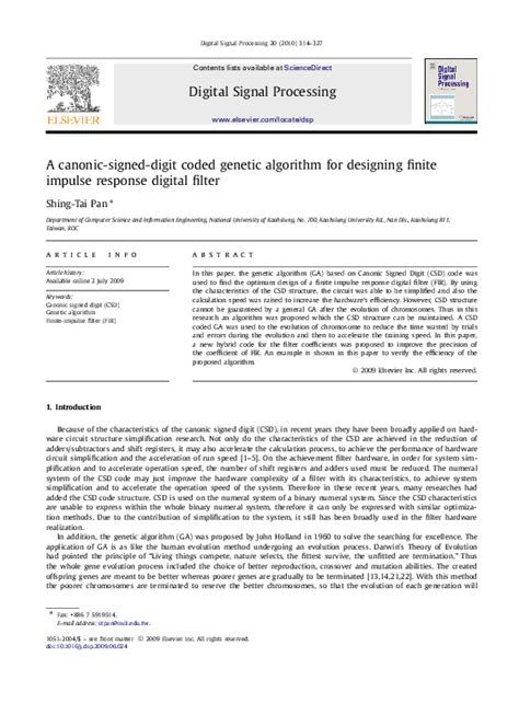 pdf a canonic signed digit coded genetic algorithm for designing finite impulse response