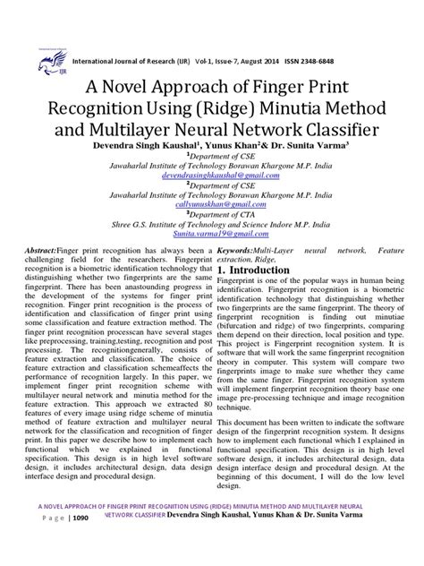 A Novel Approach Of Finger Print Recognition Using Ridge Minutia
