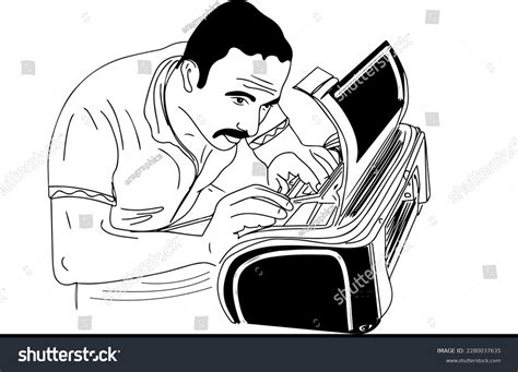 Fixing Printer Problems Expertise Sketch Drawing Stock Vector Royalty Free 2280037635