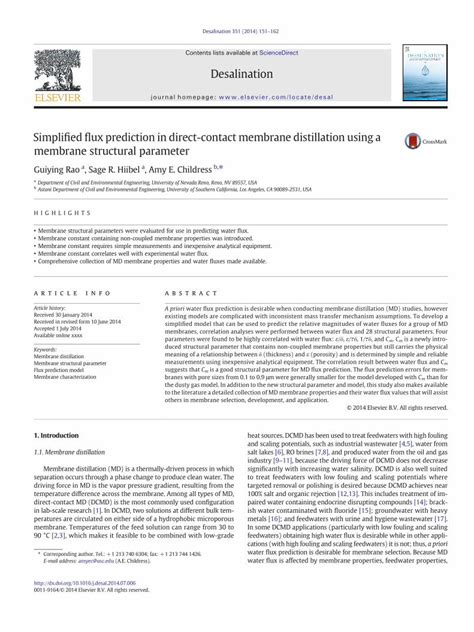 Pdf Simplified Flux Prediction In Direct Contact Membrane Distillation Using A Membrane