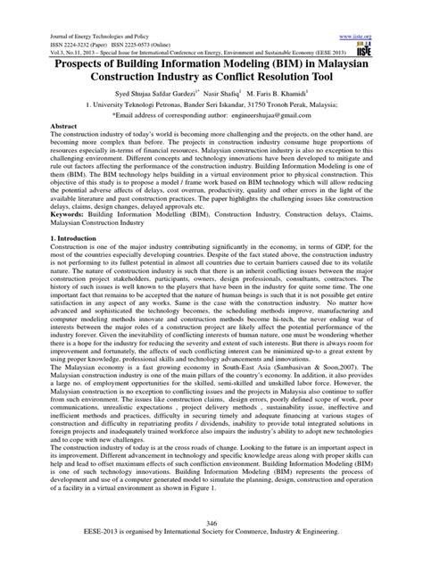 Pdf Prospects Of Building Information Modeling Bim In Malaysian Construction Industry As