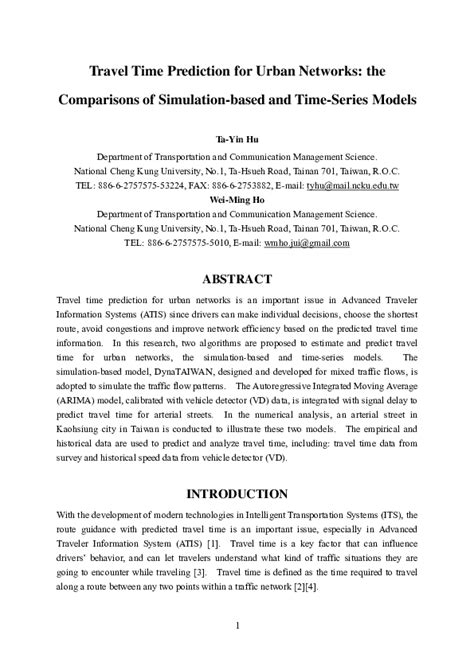 Pdf Travel Time Prediction For Urban Networks The Comparisons Of Simulation Based And Time