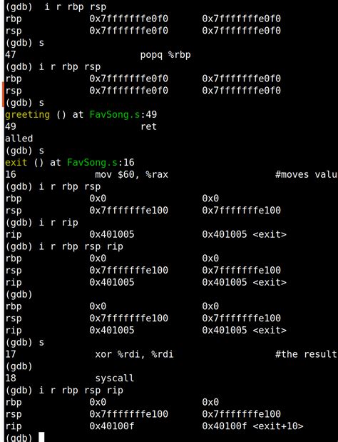 Use Gdb To Show The Specific Rbp Rsp And Rip Values