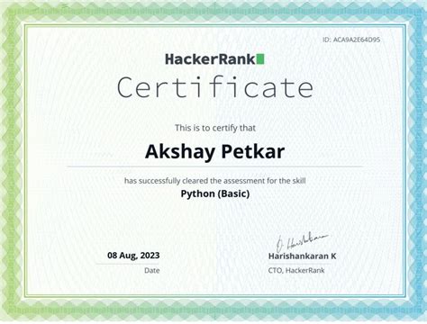 Akshay Petkar On Linkedin Pythoncertification Hackerrankcertified