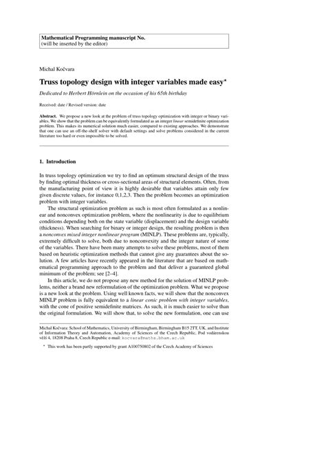 pdf truss topology design with integer variables made easy