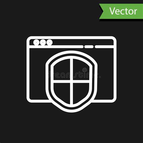 White Line Browser With Shield Icon Isolated On Black Background
