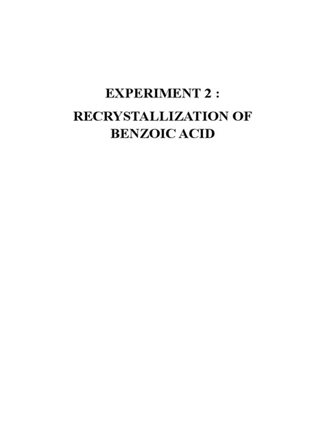 Experiment 2 Recrystallization Of Benzoic Acid Pdf Filtration
