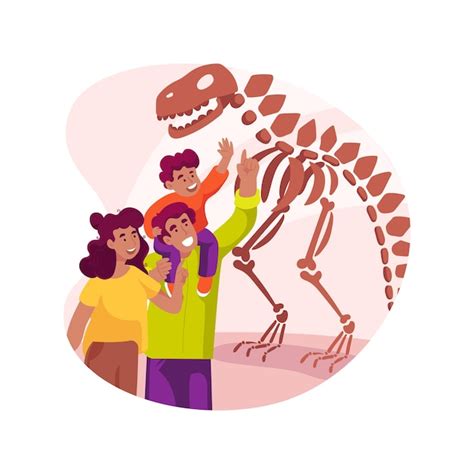 공룡 박물관 고립 된 만화 벡터 일러스트 레이 션 프리미엄 벡터