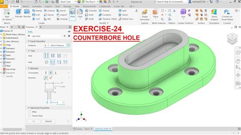 Autodesk Inventor 2023 Exercise 24 Counterbore Hole Youtube