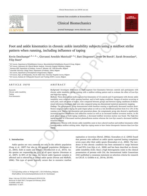 Pdf Foot And Ankle Kinematics In Chronic Ankle Instability Subjects