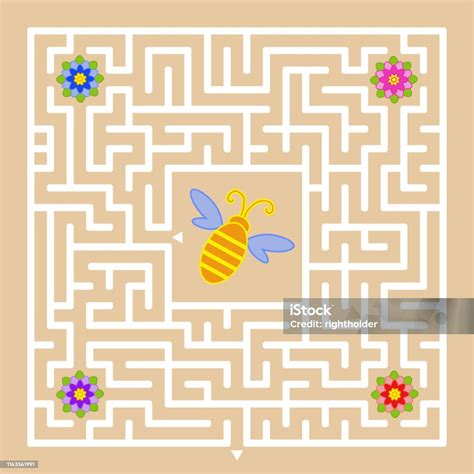 광장 미로 밖으로 방법을 찾아 모든 색상에서 꿀을 수집하는 꿀벌을 도와주세요 간단한 플랫 절연 벡터 그림입니다 미로찾기에 대한