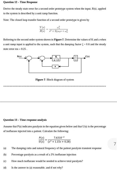 question 12 time response derive the steady state error for a second