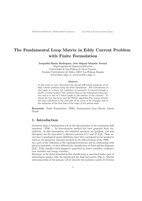 Pdf The Fundamental Loop Matrix In Eddy Current Problem With Finite
