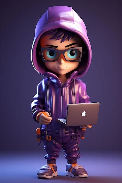 Cartoon Hacker 3d Character Premium Ai Generated Image