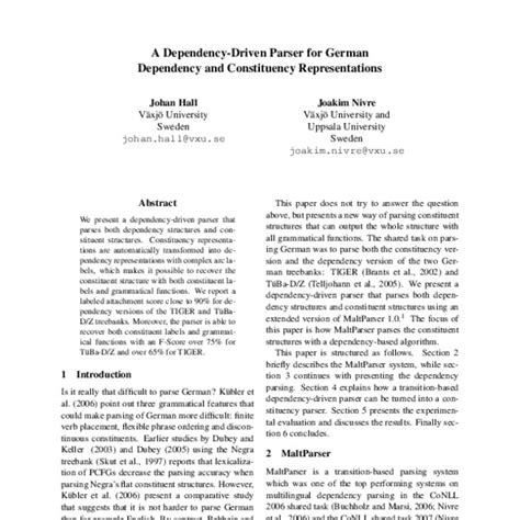 A Dependency Driven Parser For German Dependency And Constituency Representations Acl Anthology