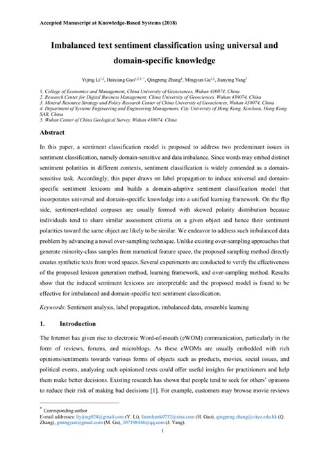 PDF Imbalanced Text Sentiment Classification Using Universal And Domain Specific Knowledge