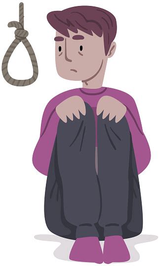 자살을 생각하는 절망적 인 남자 자신을 죽이는 부정적인 생각을 가진 소년 정신 건강 문제 만화 스타일 벡터 일러스트 벡터에 대한 스톡 벡터 아트 및 기타 이미지 Istock