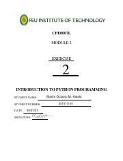 KALALO PROGRAMMING PYHTON FA2 Pdf CPE0007L MODULE 2 EXERCISE 2