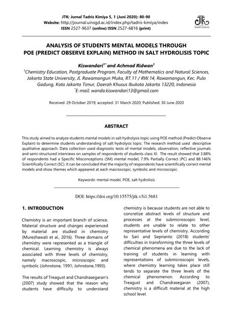 Pdf Analysis Of Students Mental Models Through Poe Predict Observe