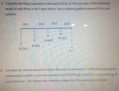 Solved Calculate The Future Equivalent At The End Of 2016
