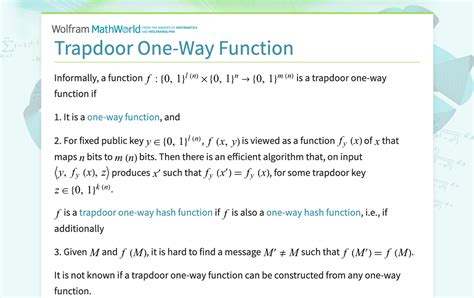 Trapdoor One Way Function From Wolfram Mathworld