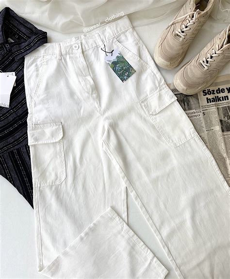 شلوار لینن کارگو سفید Handm سو استور