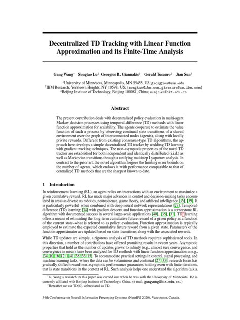 Neurips 2020 Decentralized Td Tracking With Linear Function