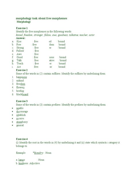 Exercises Answers Pdf Morphology Linguistics Word