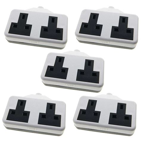 5 X High Impact 2 Gang Trailing Extension Socket Without Plug And Cable 13a White