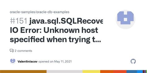 Java Sql SQLRecoverableException IO Error Unknown Host Specified When