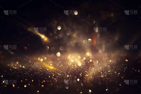 背景抽象的金色和黑色闪烁的灯光散焦