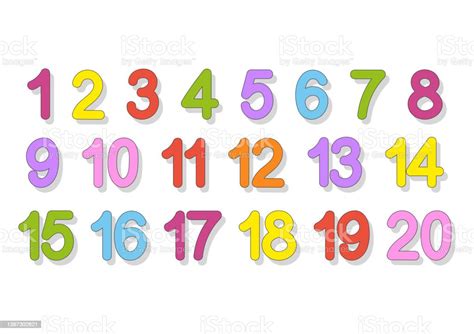 1에서 20까지의 숫자 세트 밝은 다채로운 컬렉션 아이들을 가르치기 위해 흰색 배경에 격리된 간단한 플랫 벡터 그림입니다 0에 대한 스톡 벡터 아트 및 기타 이미지 Istock