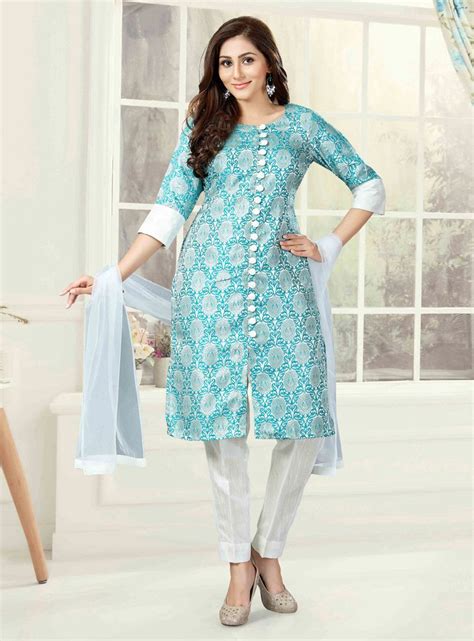 Sky Blue Brocade Readymade Pant Style Suit 140182 Fashion Pants Gala Design Indian Party Wear